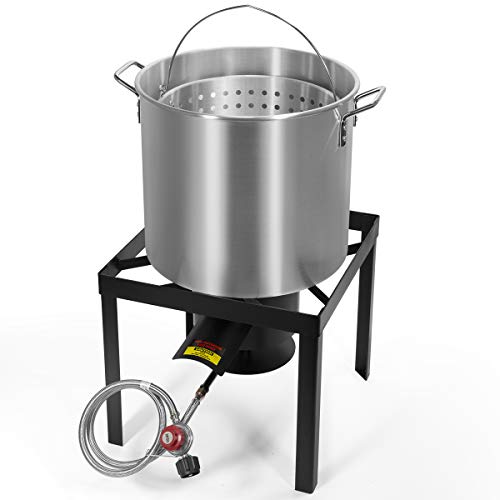 Barton 64Qt Turkey Deep Fryer w/High Pressure Burner All Purpose Aluminum 100,000 BTU Outdoor Boiler Roaster Clam Bake Crawfish Pot Boiling Lid Seafood Cajun Gas Stove Burner Stand Injector