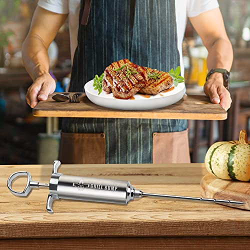 Grill Bump Meat Injector Syringe Kit with 3 Professional Marinade Injector Needles for BBQ Grill Smoker, Turkey and Brisket; 2-oz Large Capacity, Including Paper User Manual, Recipe E-Book (PDF)