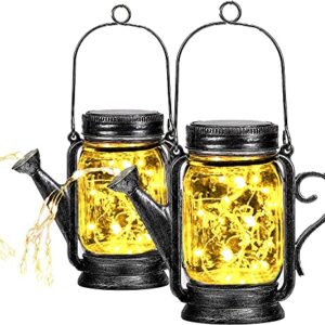 Yeuago 2 Pack Outdoor Ground Plug Solar Lights Mason Jar Solar Lights, Watering Can Lights with 45 LED String Lights and Ground Plugs for Garden Patio Terrace Walkway Garden Party Decor Gifts