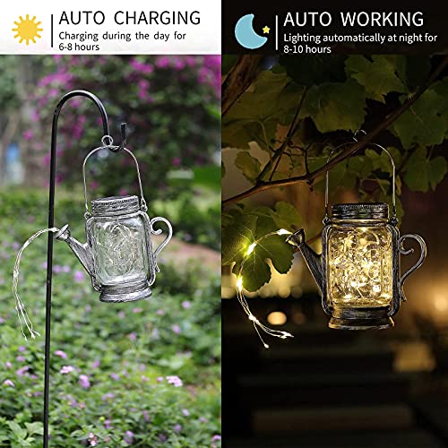 Yeuago 2 Pack Outdoor Ground Plug Solar Lights Mason Jar Solar Lights, Watering Can Lights with 45 LED String Lights and Ground Plugs for Garden Patio Terrace Walkway Garden Party Decor Gifts