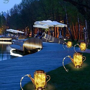 Yeuago 2 Pack Outdoor Ground Plug Solar Lights Mason Jar Solar Lights, Watering Can Lights with 45 LED String Lights and Ground Plugs for Garden Patio Terrace Walkway Garden Party Decor Gifts