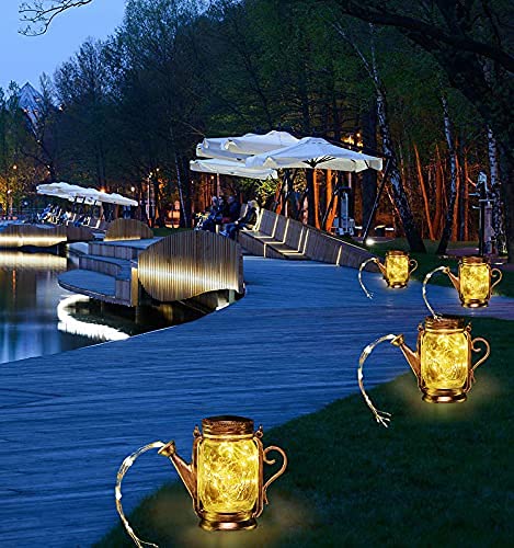 Yeuago 2 Pack Outdoor Ground Plug Solar Lights Mason Jar Solar Lights, Watering Can Lights with 45 LED String Lights and Ground Plugs for Garden Patio Terrace Walkway Garden Party Decor Gifts