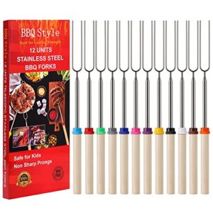 12 pcs marshmallow roasting sticks, telescoping smores sticks for open fire pit, 32 inch long marshmallow toasting barbecue forks bbq smores skewers for campfire camping hotdog hot dog bonfire grill