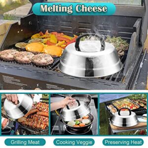 Cheese Melting Dome Set of 2（9 Inch）, Joyfair Basting Cover for Griddle Grilling, Outdoor Camping/Flat Top Teppanyaki, Stainless Steel Lids with Heat-Proof Handle, Heavy Duty & Dishwasher Safe