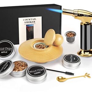 Cocktail Smoker Kit, Old Fashioned Kit for Whisky Bourbon, with Torch - Four Flavors Smoking Wood Chips, Drink Smoker Infuser Kit , Bar Set, Gifts for Him/Father/Husband/Friends（no Butane