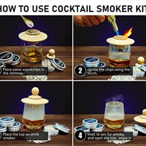 Cocktail Smoker Kit, Old Fashioned Kit for Whisky Bourbon, with Torch - Four Flavors Smoking Wood Chips, Drink Smoker Infuser Kit , Bar Set, Gifts for Him/Father/Husband/Friends（no Butane