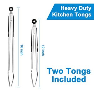 16-inch & 12-Inch Grill Tongs for Cooking BBQ Heavy Duty Extra Long Grilling Tongs, Premium Set 2 pack