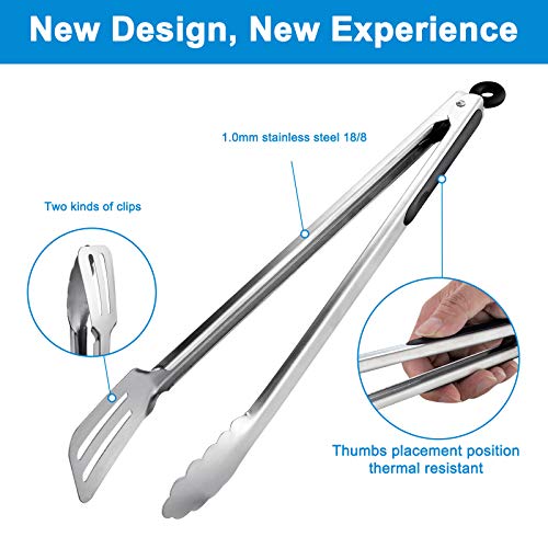 16-inch & 12-Inch Grill Tongs for Cooking BBQ Heavy Duty Extra Long Grilling Tongs, Premium Set 2 pack