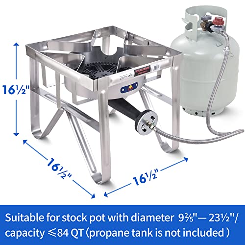 ARC Stainless Steel Single Burner Propane Stove, 200,000BTU High Pressure Outdoor Gas Stove Cooker, 16.5"Heavy Duty Square Stove, Burners For Outdoor Cooking Turkey Fryer, Crawfish Boil, Homebrewing