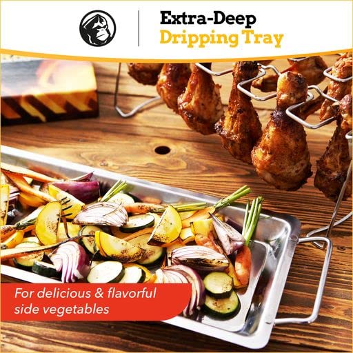 Mountain Grillers Chicken Leg Rack for Grill - Hold Up 12 Legs, Chicken Wings, Thighs, Drumsticks, BBQ Grill Chicken Rack with A Locking Mechanism & Deep Drip Tray for Smoker Premium Stainless Steel