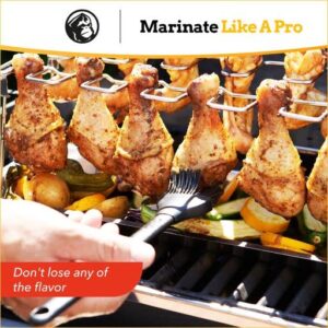 Mountain Grillers Chicken Leg Rack for Grill - Hold Up 12 Legs, Chicken Wings, Thighs, Drumsticks, BBQ Grill Chicken Rack with A Locking Mechanism & Deep Drip Tray for Smoker Premium Stainless Steel