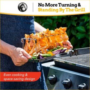 Mountain Grillers Chicken Leg Rack for Grill - Hold Up 12 Legs, Chicken Wings, Thighs, Drumsticks, BBQ Grill Chicken Rack with A Locking Mechanism & Deep Drip Tray for Smoker Premium Stainless Steel