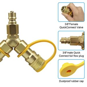 YUANTUO 3/8 Inch Y-Splitter Quick Connect Adapter for Natural Gas or Propane Systems, Suitable for Weber Natural Gas Grills Patio Heater Pizza Oven Patio Fire Pit Generator RV