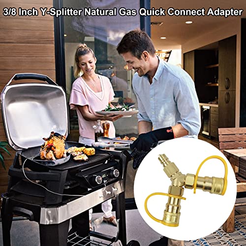 YUANTUO 3/8 Inch Y-Splitter Quick Connect Adapter for Natural Gas or Propane Systems, Suitable for Weber Natural Gas Grills Patio Heater Pizza Oven Patio Fire Pit Generator RV