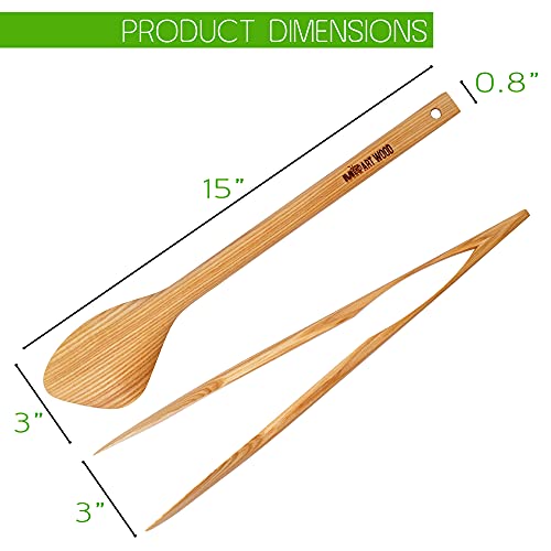 Mr.Art Wood Burger Wooden BBQ 15" Tongs - Made in Europe, Natural Ash Wood – Ergonomic Design for Comfortable Grip, Heatproof Leather Loop, Perfect Tongs for Buns, Steaks and Grill