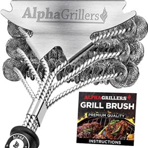 grill brush for outdoor grill bristle free - heavy duty 18" grill cleaner brush bristle free & grill scraper - stainless steel grill accessories tools - extra wide bbq brush for grill cleaning