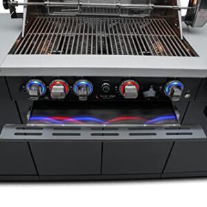 Mont Alpi MA-957 5-Burner 63000 BTU Black Stainless Steel Outdoor Kitchen Bar Gas Island Grill w/ Infrared Rear Burner + Rotisserie Kit + Granite Countertop + Storage Cabinets & Full Weather Cover