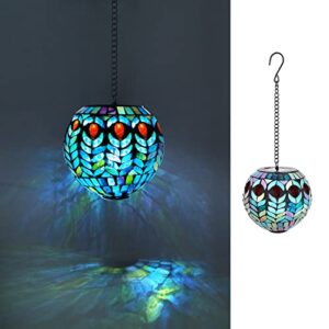 vcuteka hanging solar lanterns mosaic solar lights with hook up, outdoor solar garden lights decor for yard tree fence patio