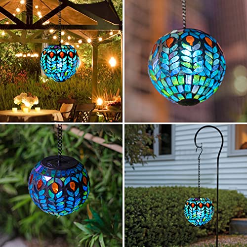 VCUTEKA Hanging Solar Lanterns Mosaic Solar Lights with Hook Up, Outdoor Solar Garden Lights Decor for Yard Tree Fence Patio