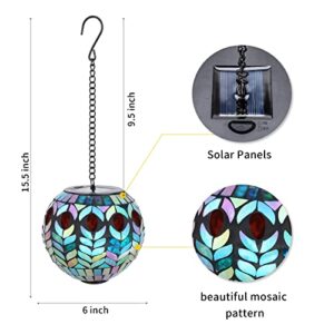 VCUTEKA Hanging Solar Lanterns Mosaic Solar Lights with Hook Up, Outdoor Solar Garden Lights Decor for Yard Tree Fence Patio