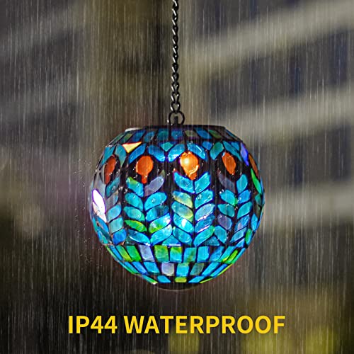 VCUTEKA Hanging Solar Lanterns Mosaic Solar Lights with Hook Up, Outdoor Solar Garden Lights Decor for Yard Tree Fence Patio