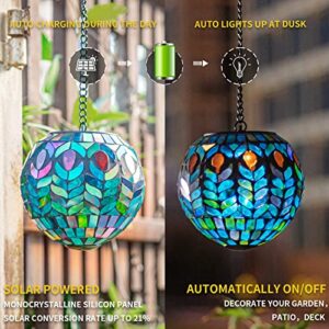 VCUTEKA Hanging Solar Lanterns Mosaic Solar Lights with Hook Up, Outdoor Solar Garden Lights Decor for Yard Tree Fence Patio