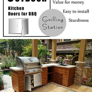 Outdoor Kitchen Doors, 31W x 24H Inch, BBQ Door Stainless Steel Wall Construction Vertical, Outdoor Kitchen Door for BBQ Island, Grilling Station, Outside Cabinet