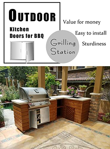 Outdoor Kitchen Doors, 31W x 24H Inch, BBQ Door Stainless Steel Wall Construction Vertical, Outdoor Kitchen Door for BBQ Island, Grilling Station, Outside Cabinet