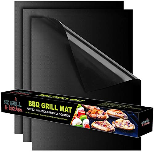 Grill mat Set of 3 - Non Stick BBQ Grill Sheets Reusable - Grill Pads Nonstick - Baking Grilling Mats compatible with Charcoal Gas Weber Charbroil Traeger Grills - Outdoor Barbecue Accessories Black