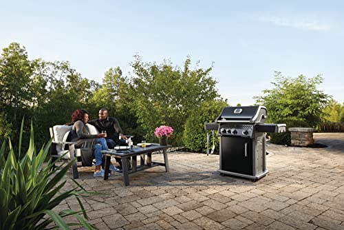 Napoleon Rogue 425 BBQ Grill, Black, Propane Gas - R425SBPK-1-OB - With Three Burners and Range Gas Side Burner, Barbecue Gas Cart, Folding Sideshelves, Instant Failsafe Ignition