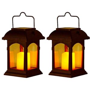 clihere solar lantern lights,waterproof hanging solar lanterns flickering retro candle effect hanging lights solar outdoor decoration lighting solar powered auto on/off for garden,yard, patio (2 pack)