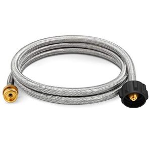 kohree 5ft propane adapter hose for buddy heater, 1 lb to 20 lb converter hose for weber q gas grill, coleman camping stove, portable grill, qcc1/type1 tank, stainless braided hose