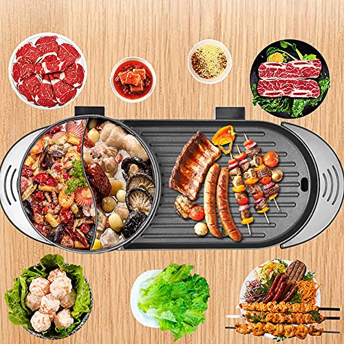 2 in 1 Portable Electric Hot Pot Grill smokeless,Multifunctional Teppanyaki Hot Pot Grill Barbecue Set Korean Hot Pot Grill Indoor Large Capacity Non-Stick Hot Pot Grill,26.77x10.43x4.92inch,2200W