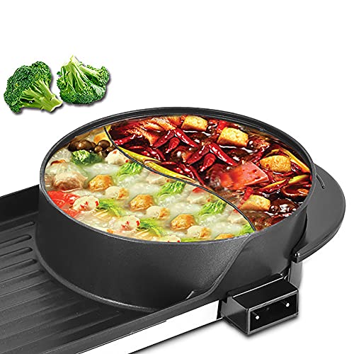 2 in 1 Portable Electric Hot Pot Grill smokeless,Multifunctional Teppanyaki Hot Pot Grill Barbecue Set Korean Hot Pot Grill Indoor Large Capacity Non-Stick Hot Pot Grill,26.77x10.43x4.92inch,2200W