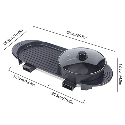 2 in 1 Portable Electric Hot Pot Grill smokeless,Multifunctional Teppanyaki Hot Pot Grill Barbecue Set Korean Hot Pot Grill Indoor Large Capacity Non-Stick Hot Pot Grill,26.77x10.43x4.92inch,2200W