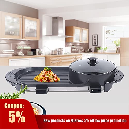 2 in 1 Portable Electric Hot Pot Grill smokeless,Multifunctional Teppanyaki Hot Pot Grill Barbecue Set Korean Hot Pot Grill Indoor Large Capacity Non-Stick Hot Pot Grill,26.77x10.43x4.92inch,2200W