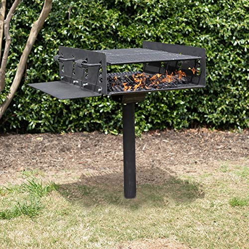 Ash & Ember Group Park-Style Grill, 942 Sq. In Group Charcoal Grill, Dual Grates, Side Shelf, Single Post Outdoor Cooking Backyard BBQ, Camp Grilling Barbecues