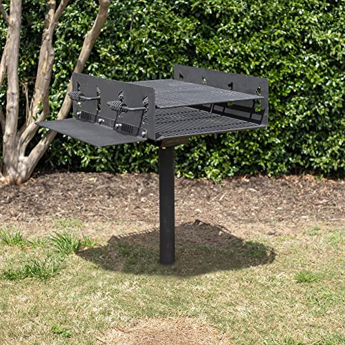 Ash & Ember Group Park-Style Grill, 942 Sq. In Group Charcoal Grill, Dual Grates, Side Shelf, Single Post Outdoor Cooking Backyard BBQ, Camp Grilling Barbecues