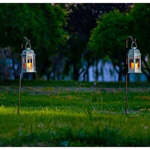 SteadyDoggie Solar Lanterns 2 Pack Blue - Hanging Solar Lights with Flickering Candle LED - Retro Ornate Hanging Solar Lantern with Handle