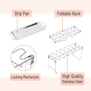 UNCO- Chicken Leg Rack for Grill with Drip Pan, 14 Slots Stainless Steel, Chicken Wing Rack for Smoker, Chicken Drumstick Rack, Chicken Stand for Smoker, Chicken Drumstick Holder, Grill Rack.