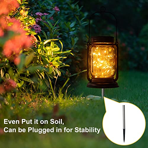 EVERMORE Solar Lantern Outdoor Hanging Mason Jar Lights 4 Packs with 30 LED Lights with Angel Pattern Waterproof Retro Design Decor for Garden Patio Lawn Yard