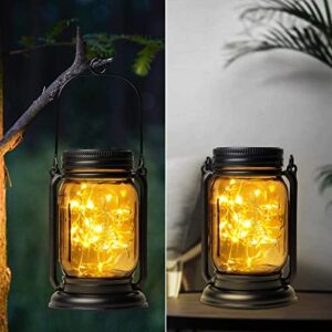 EVERMORE Solar Lantern Outdoor Hanging Mason Jar Lights 4 Packs with 30 LED Lights with Angel Pattern Waterproof Retro Design Decor for Garden Patio Lawn Yard