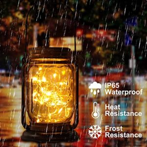 EVERMORE Solar Lantern Outdoor Hanging Mason Jar Lights 4 Packs with 30 LED Lights with Angel Pattern Waterproof Retro Design Decor for Garden Patio Lawn Yard