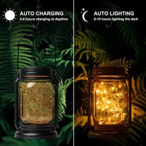 EVERMORE Solar Lantern Outdoor Hanging Mason Jar Lights 4 Packs with 30 LED Lights with Angel Pattern Waterproof Retro Design Decor for Garden Patio Lawn Yard