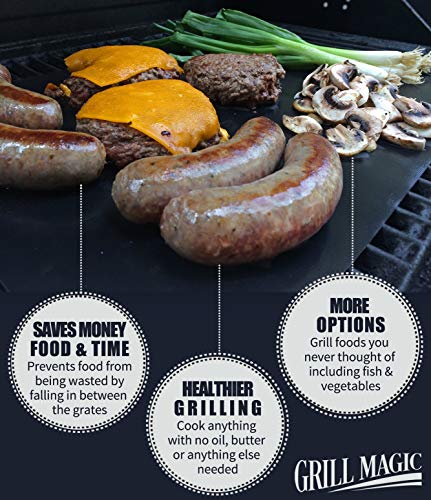 Grill Magic BBQ Grill Mat Set of 3-100% Nonstick Large Grilling Sheets - Heavy Duty Cooking Mats for Outdoor Grill Charcoal, Gas or Electric - Reusable, Extra Thick and Easy to Clean - 15.75 x 13