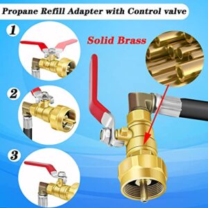 Upgraded Propane Refill Adapter Hose with Gauge and ON/Off Valve, 36" Propane Extension Refill Hose Kit, 1LB Propane Filling Hose Set with 1 LB Propane Bottle Cap, Roll Sealing Tape (Rubber)