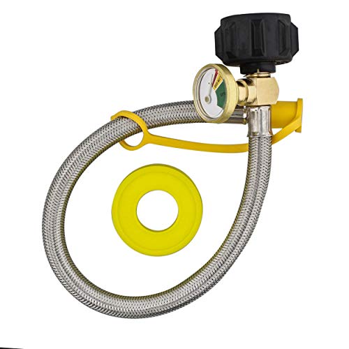 Dumble 1/4in NPT RV Propane Hose Pigtail 15in Connector 2 Pack with Gauge and Sealing Tape - Camper Propane Tank Hose