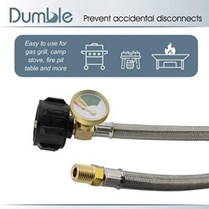 Dumble 1/4in NPT RV Propane Hose Pigtail 15in Connector 2 Pack with Gauge and Sealing Tape - Camper Propane Tank Hose