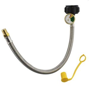 Dumble 1/4in NPT RV Propane Hose Pigtail 15in Connector 2 Pack with Gauge and Sealing Tape - Camper Propane Tank Hose