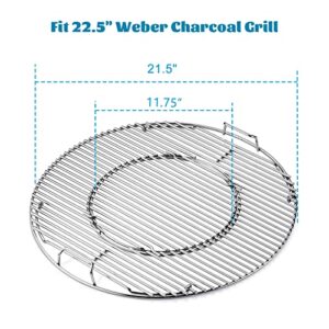 Hinged Cooking Grate for Weber 22” Charcoal Grill,Heavy-Duty Stainless Steel Grill Grate for Weber 8835 Gourmet BBQ System Hinged Cooking Grate,Works Great on 22" Weber,Barrel Grills,Recteq Bullseye